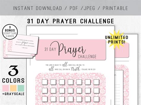 31 Day Prayer Challenge Habit Tracker Scripture Memory Woman Of
