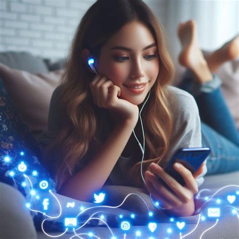 Premium Photo A Beautiful Girl Searching Internet Luminous Social