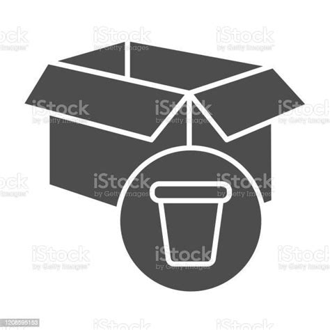 상자 솔리드 아이콘입니다 작은 컵 기호와 용기 제로 폐기물 디자인 개념 흰색 배경에 문말 스타일의 그림 웹 및 응용 프로그램에