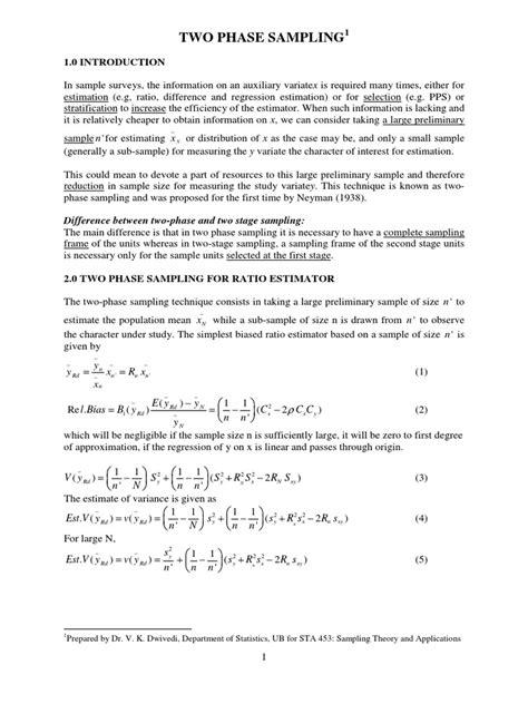 7 1 two phase sampling pdf sampling statistics variance