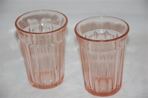 2 Vintage Anchor Hocking Pink Fortune Depression Glass Tumblers 5