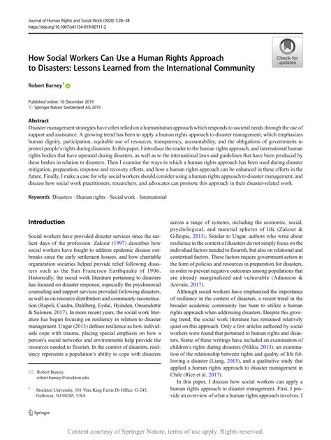 How Social Workers Can Use A Human Rights Approach To Disasters Lessons Learned From The