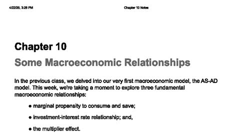 Chapter 10 Notes Key Macroeconomic Relationships And The Multiplier