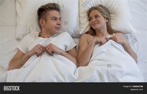Happy Couple Lying Bed Image And Photo Free Trial Bigstock