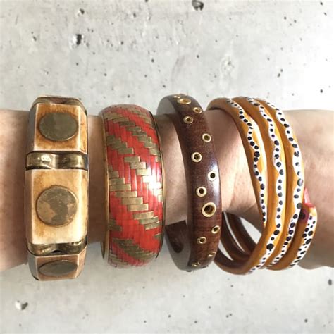 Vintage Wood Bangle Bracelets Etsy