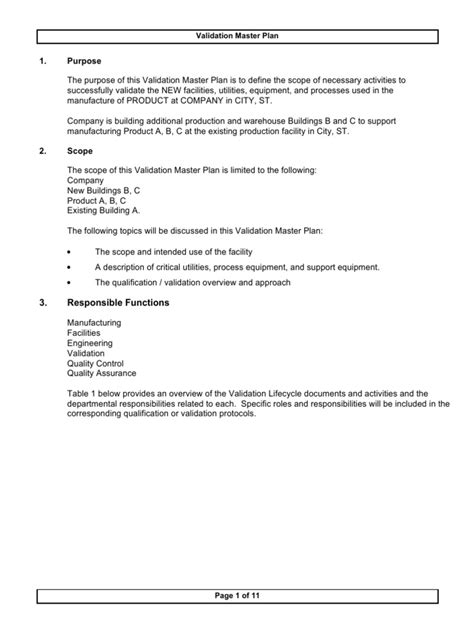 Validation Master Plan Example Pdf Verification And Validation