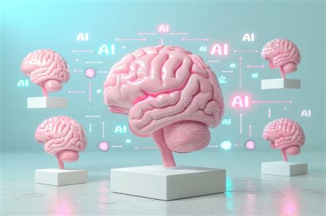 Artistic Ai Brain Model With Holographic Interface Representing