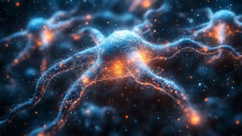 Neuron Cells With Glowing Link Knots Blue Green Neurons In Brain Stock