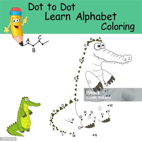 아이들을위한 편지와 함께 게임을 점에 점 귀여운 만화 악어와 영어 알파벳의 대문자를 학습 유치원에 대한 논리 게임 및 색칠 페이지 알파벳 연습을 위한 워크시트 0명에 대한