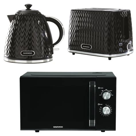 Daewoo Black Argyle Kettle 2 Slice Toaster And Microwave Bundle Kettles And Toasters From Daewoo
