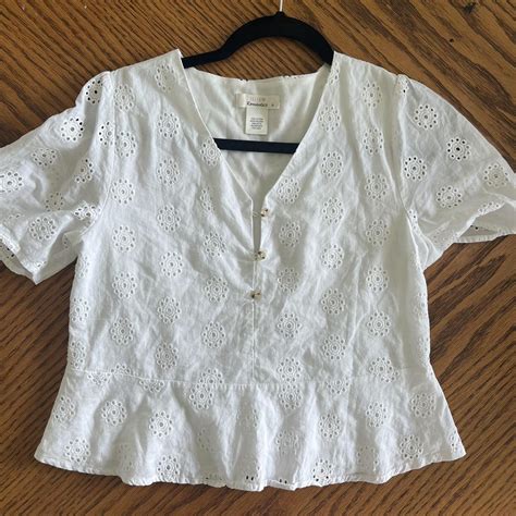 White Cotton Eyelet Blouse With Buttons Down The Depop