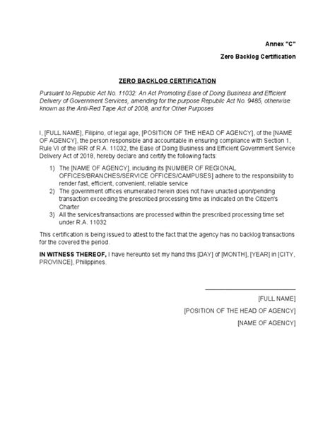 Arta Mc 2022 02 Annex C Zero Backlog Certification Pdf