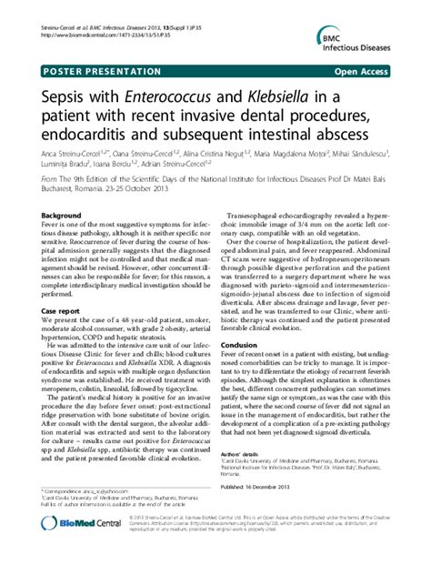 Pdf Sepsis With Enterococcus And Klebsiella In A Patient With Recent Invasive Dental