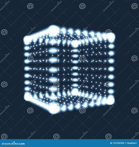 Cube The Cube Consisting Of Points 3d Glowing Grid Technology Style Molecular Lattice