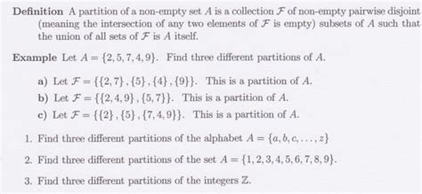 Definition A Partition Of A Non Empty Set A Is A C Chegg