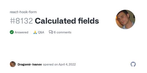 Calculated Fields · React Hook Form · Discussion 8132 · Github