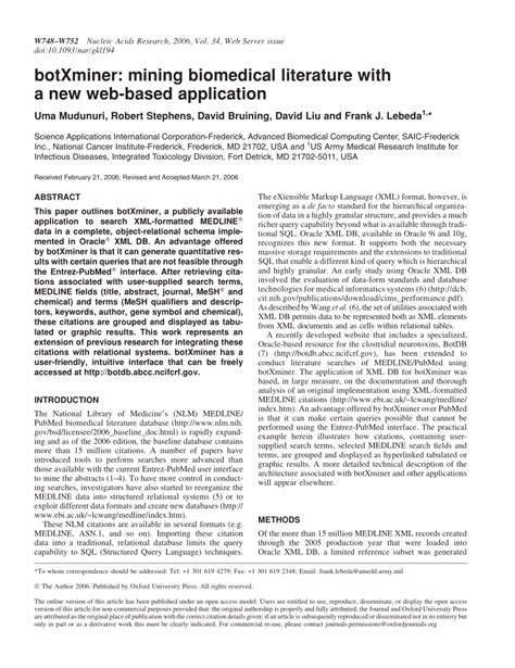 Pdf Botxminer Mining Biomedical Literature With A New Web Based Application