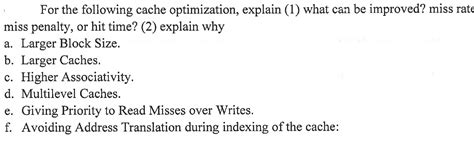 Solved For The Following Cache Optimization Explain Chegg