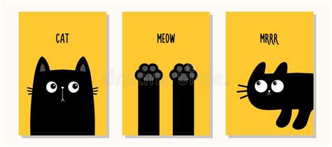 Black Cat Greeting Card Banner Set Peeking From The Corner Kitten Paw