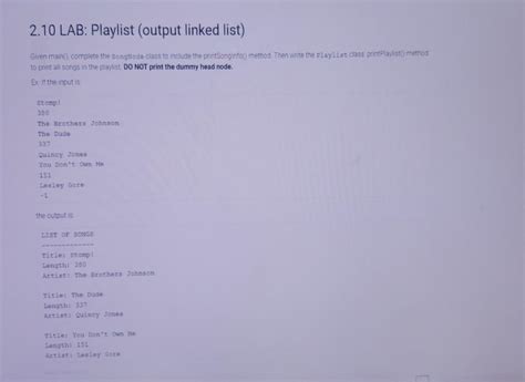 solved 2 10 ﻿lab playlist output linked list given main