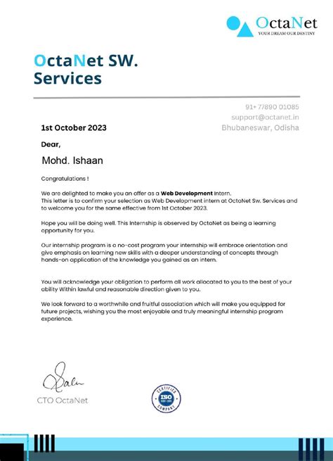 Mohd Ishaan On Linkedin Octanet Octanetinternship Intern Webdevelopment Opportunity