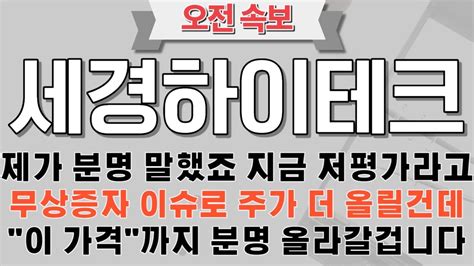 세경하이테크 주가전망 제가 분명 말했죠 지금 저평가라고 무상증자 이슈로 주가 더 올릴건데 이 가격까지 분명 올라갈겁니다 Youtube