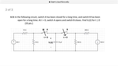 Solved In The Following Circuit Switch A Has Been Closed