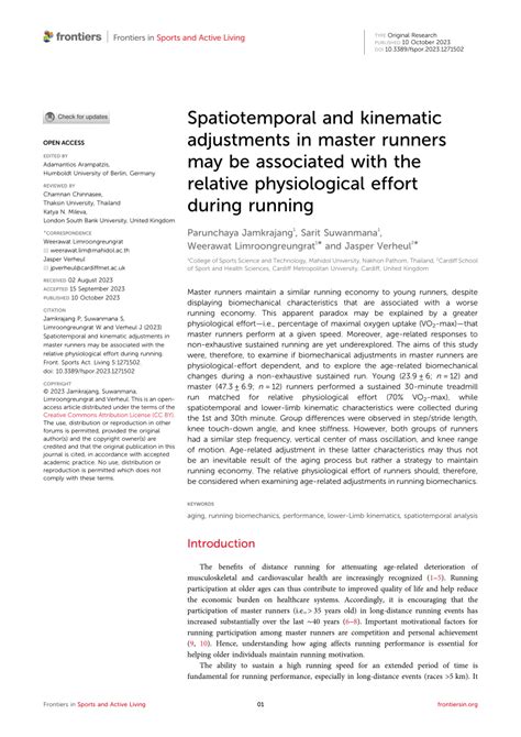 Pdf Spatiotemporal And Kinematic Adjustments In Master Runners May Be Associated With The