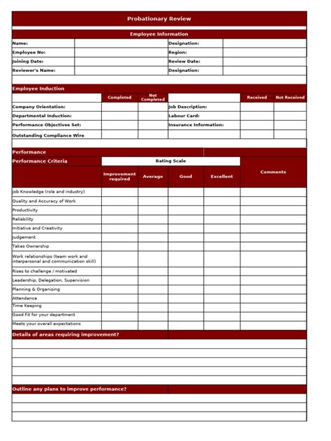 Manager Probationary Review Form Pdf