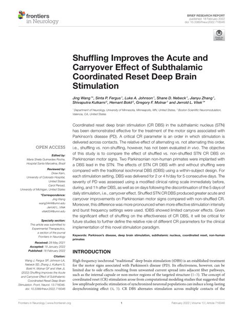 Pdf Shuffling Improves The Acute And Carryover Effect Of Subthalamic Coordinated Reset Deep