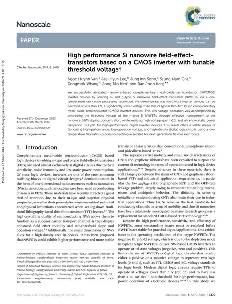 Pdf High Performance Si Nanowire Field Effect Transistors Based On A Cmos Inverter With
