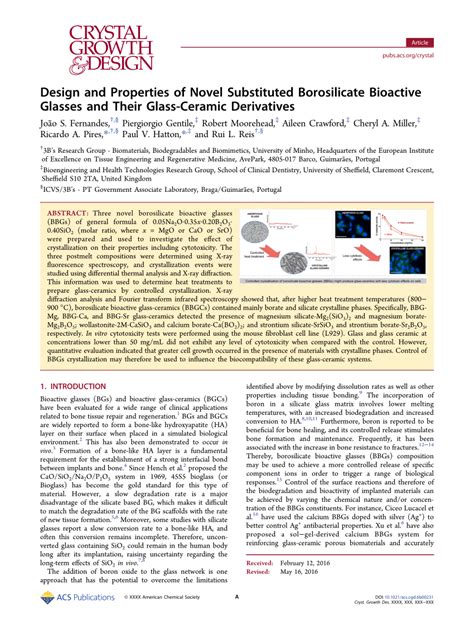 Pdf The Design And Properties Of Novel Substituted Borosilicate Bioactive Glasses And Their