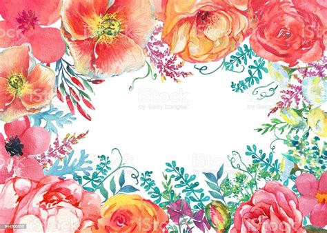 프레임 피와 테두리 꽃 하 고 빈티지 스타일에 나뭇잎 수채화 그림 그림 흰색 배경에 고립입니다 휴가어머니의 날 결혼식 생일