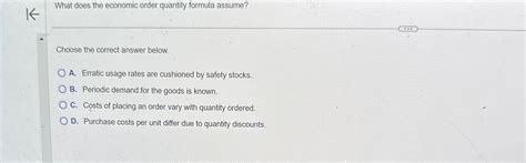 Solved What Does The Economic Order Quantity Formula