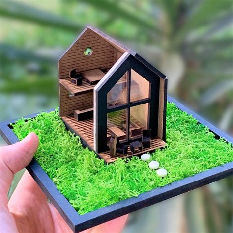 Wooden Architectural Model Miniature Tiny House Diy Kit Modern Cabin