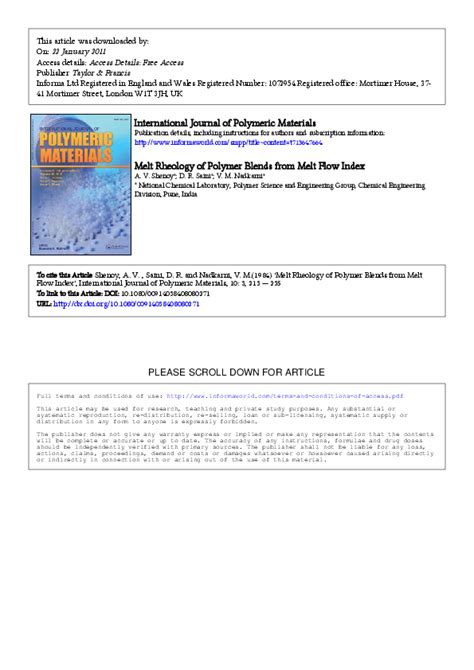 Pdf Melt Rheology Of Polymer Blends From Melt Flow Index