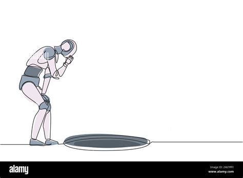 Single Continuous Line Drawing Robot Scream Into Pit Hole Wondering