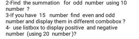 Solved 2 Find The Summation For Odd Number Using 10 Number