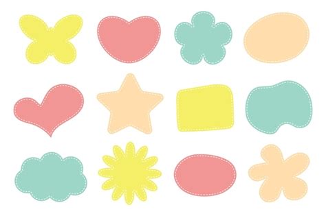 Premium Vector Cute Pastel Patches Set Different Shapes With Dotted Line Art Form Templates