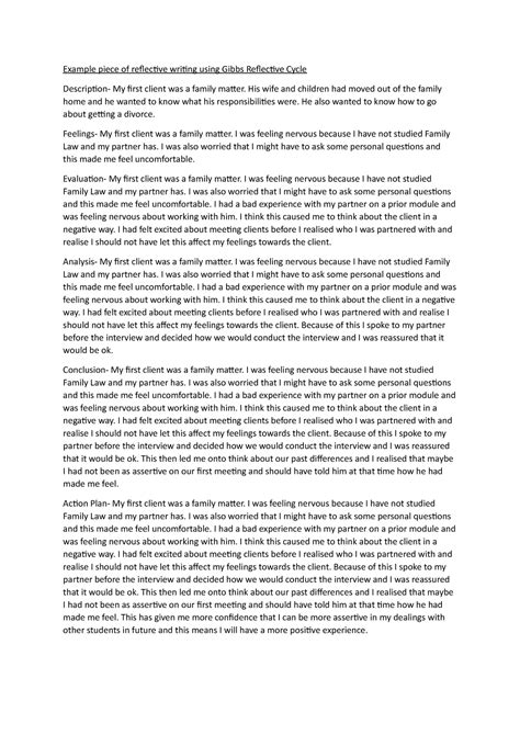 Example Of Reflective Writing Using Gibbs Example Piece Of Reflective Writing Using Gibbs