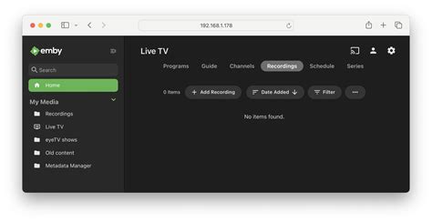 live tv not showing any recordings r emby