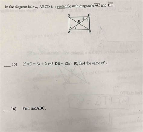 Solved In The Diagram Below ABCD Is A Rectangle With Diagonals Overline AC And Overline BD