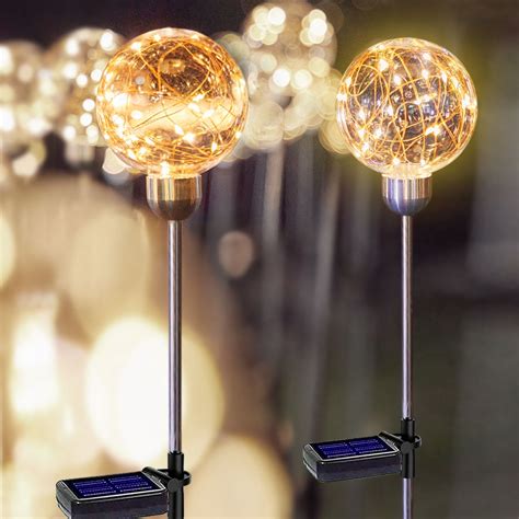 Decorative Led Solar Stake Light 2 Pack Outdoor Solar Globe Lights