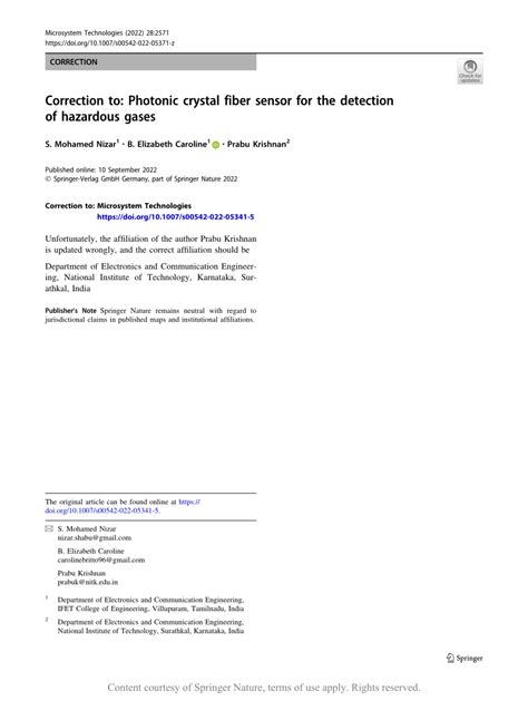 Correction To Photonic Crystal Fiber Sensor For The Detection Of