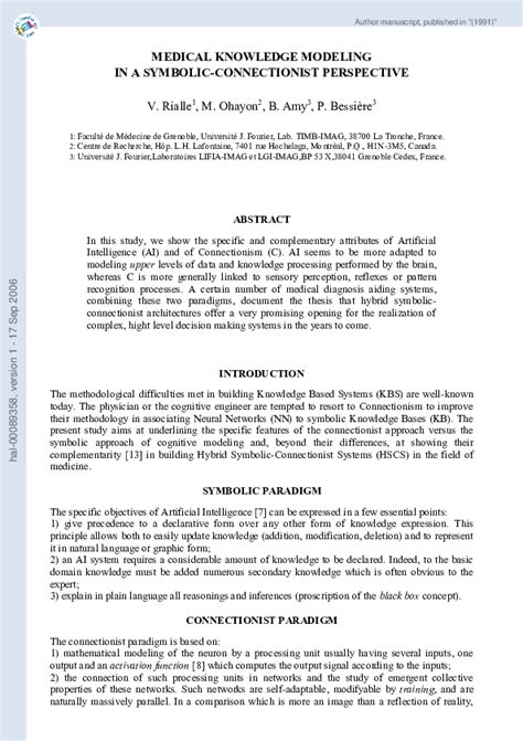 Pdf Medical Knowledge Modeling In A Symbolic Connectionist Perspective