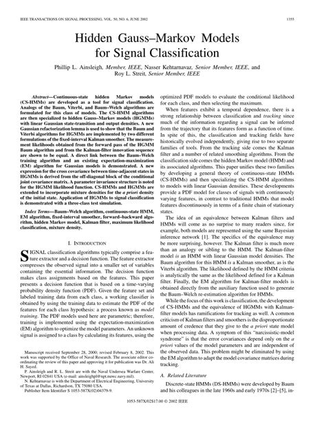 PDF Hidden Gauss Markov Models For Signal Classification