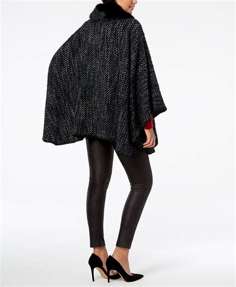 Cejon Faux Fur And Chevron Twill Cape Macys