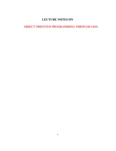 Java JAVA NOTES LECTURE NOTES ON OBJECT ORIENTED PROGRAMMING THROUGH JAVA UNIT OOPS