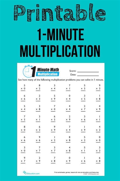 1 Minute Math Worksheets Free Printable