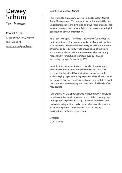 Cover Letter Template For Manager Position